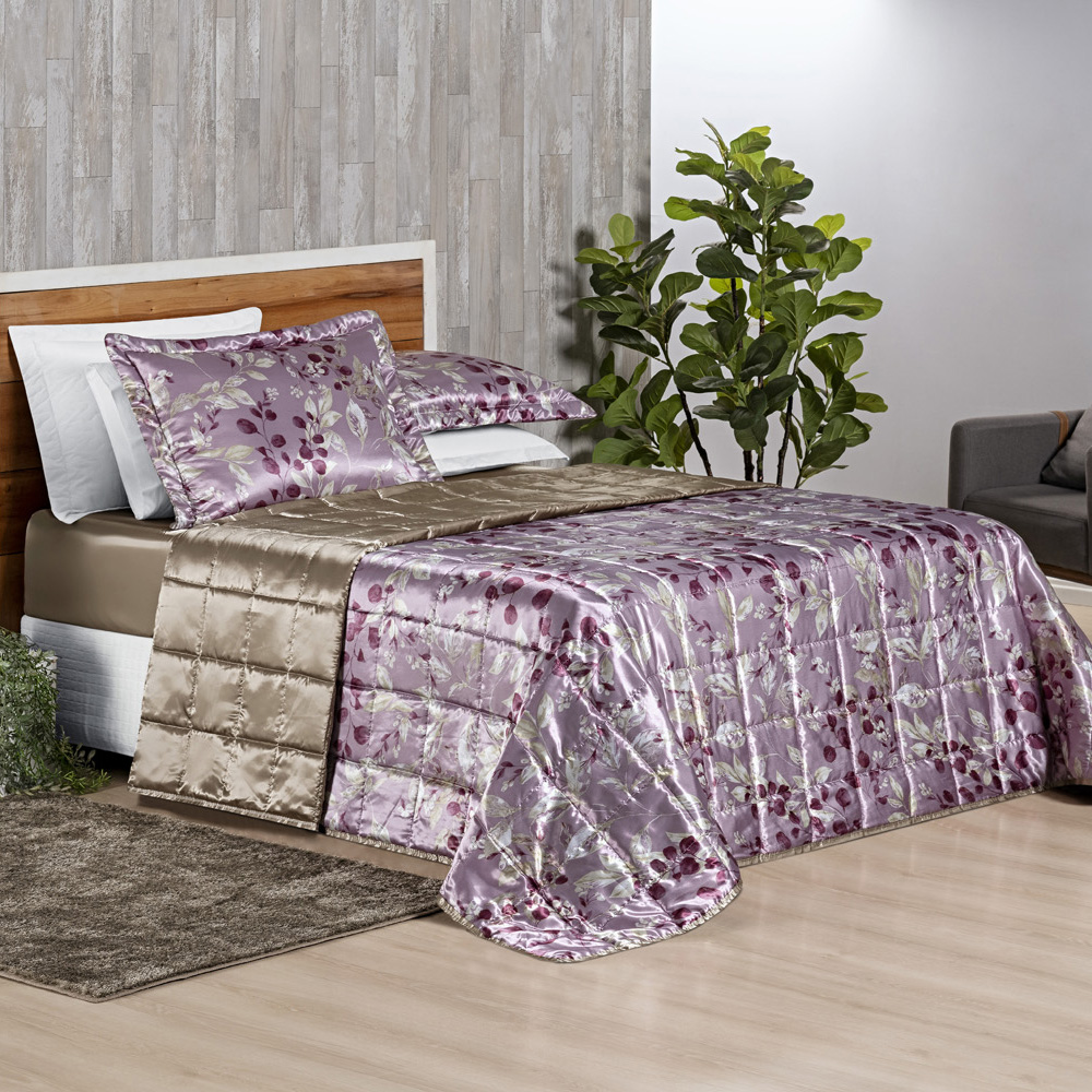 Kit Cobre Leito Colcha King 3 Peças Alya Em Cetim Charmousse Dupla Face ...